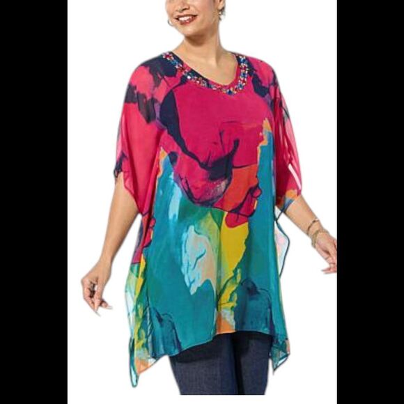 Antthony | Tops | Antthony Womens Beaded Caftan Top W Tank Lining Multi ...